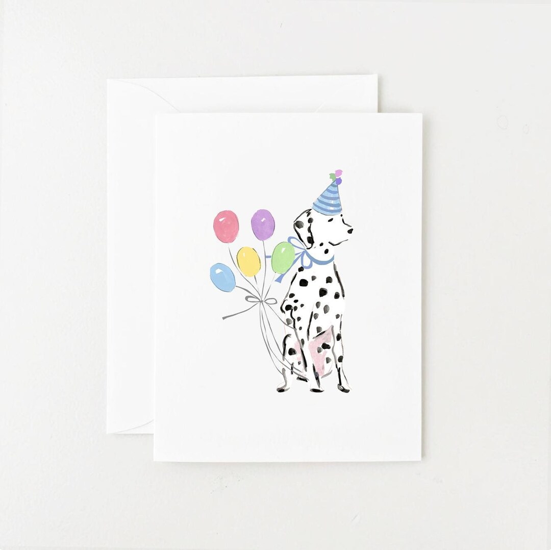 Dalmatian Birthday Card, Dog Party Hat Card for Birthday, Dalmatian ...