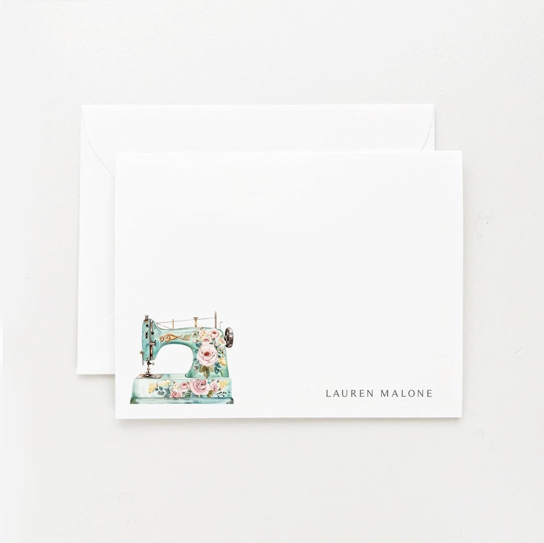 Personalized Sewing Machine Note Cards: Floral Stationery Set of 12 - Etsy