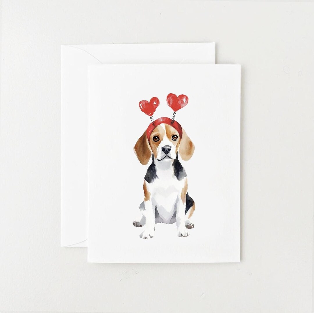 Beagle Valentine Cards, Box Set of 8, Watercolor Dog With Heart ...