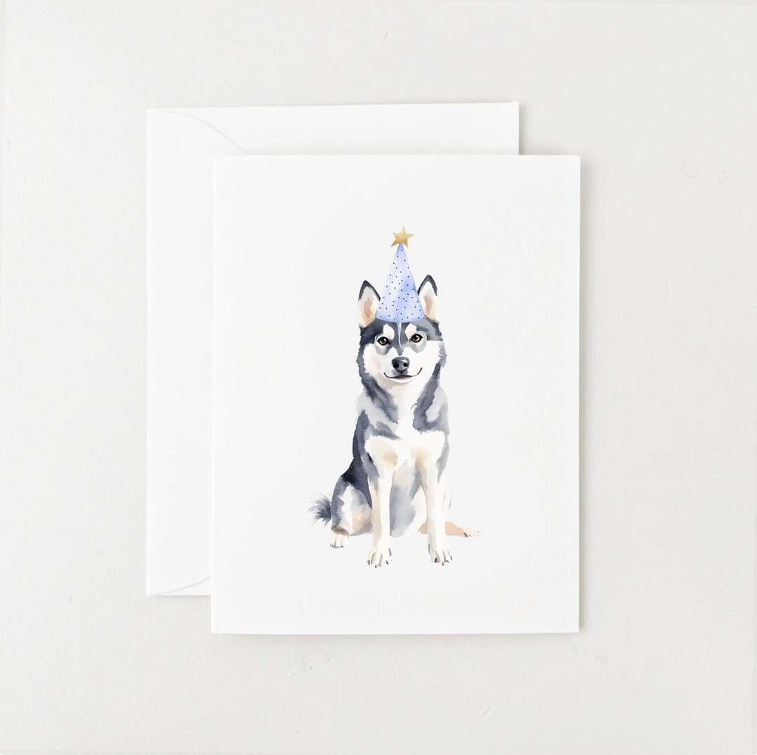 Siberian Husky Card, Dog Birthday Card, Husky Birthday Card With Party ...