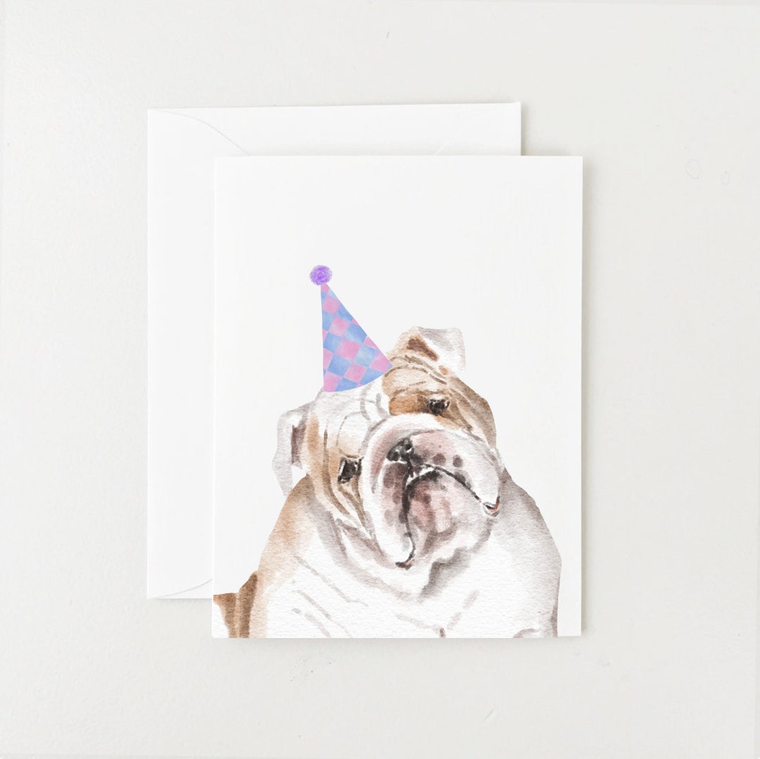 English Bulldog Birthday Card, Dog Greeting Card Set, Bulldog Card for ...