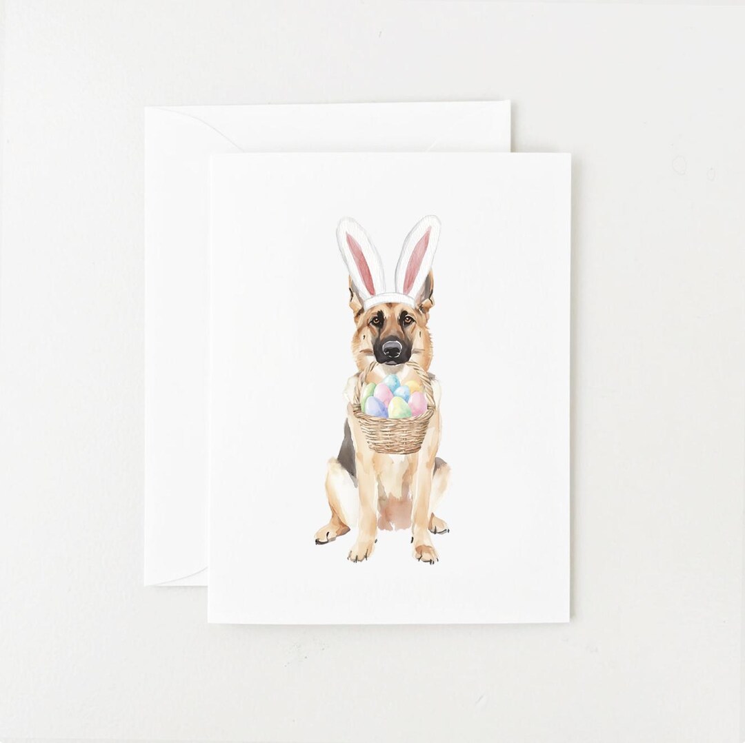 Dog Easter Cards, German Shepherd Box of 8, Bunny Ears Easter Basket - Etsy