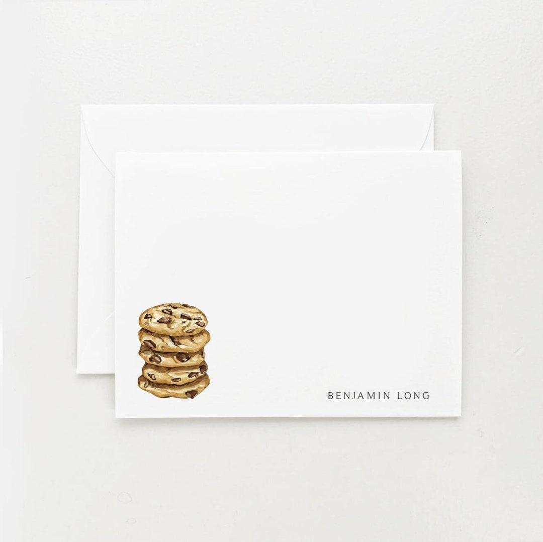 Cookie Note Cards, Chocolate Chip Cookie Dessert Stationery Set ...