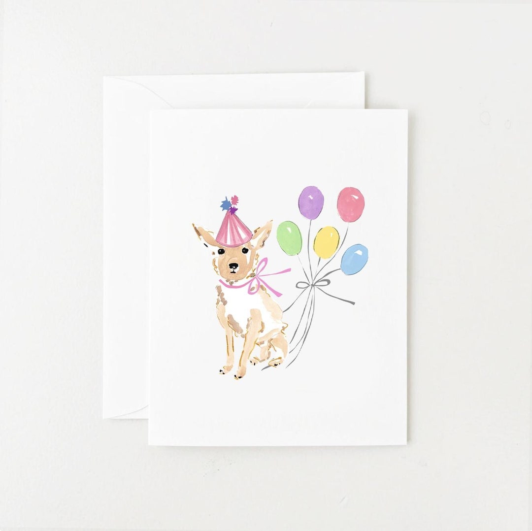 Chihuahua Card, Dog Birthday Card, Tan Chihuahua With Party Hat ...