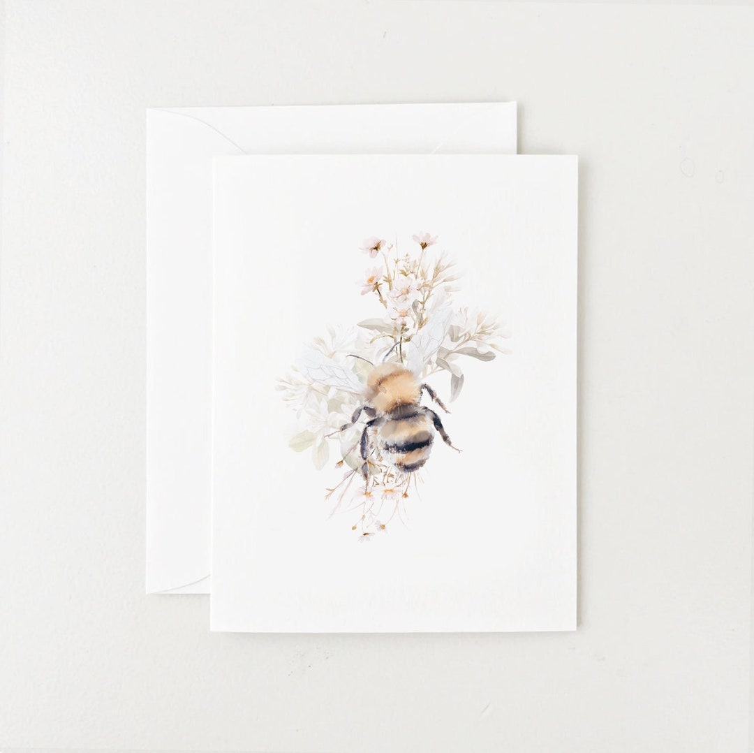 Bee Birthday Card, Blank Card Set, Thank You Cards, Watercolor Flowers ...