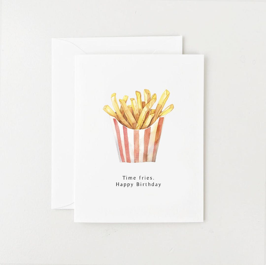 French Fry Birthday Card, Funny Fries Watercolor Greeting Card - Etsy