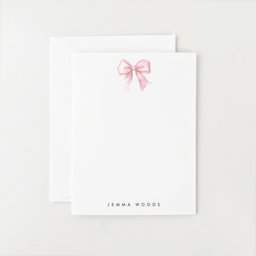 Bow Stationery, Personalized Preppy Coquette Gift, Set of 12 Pink ...