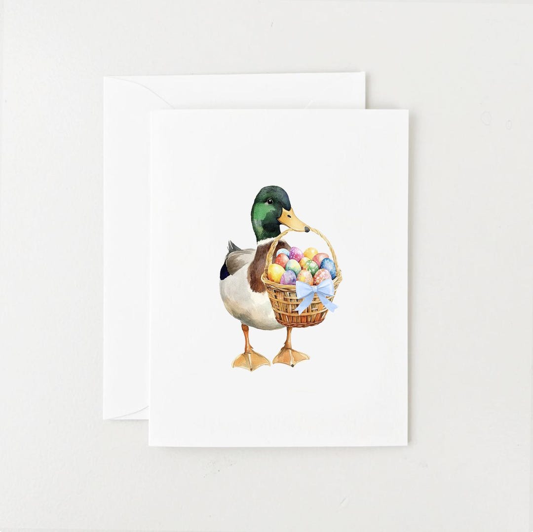 Mallard Duck With Easter Basket, Easter Card, Spring Stationery Set - Etsy