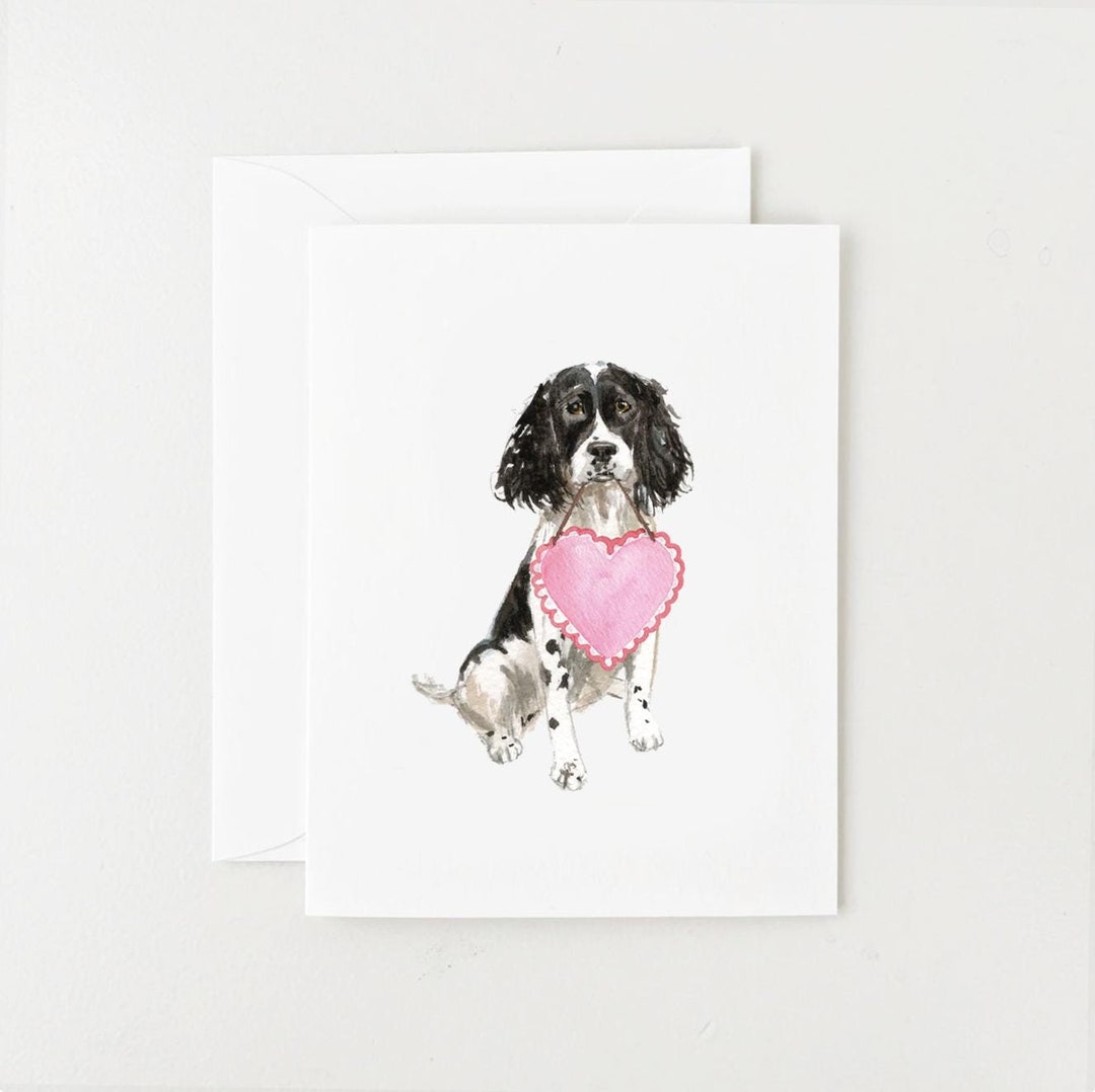 Watercolor Dog Valentine Cards, Box Set of 8, English Springer Spaniel ...