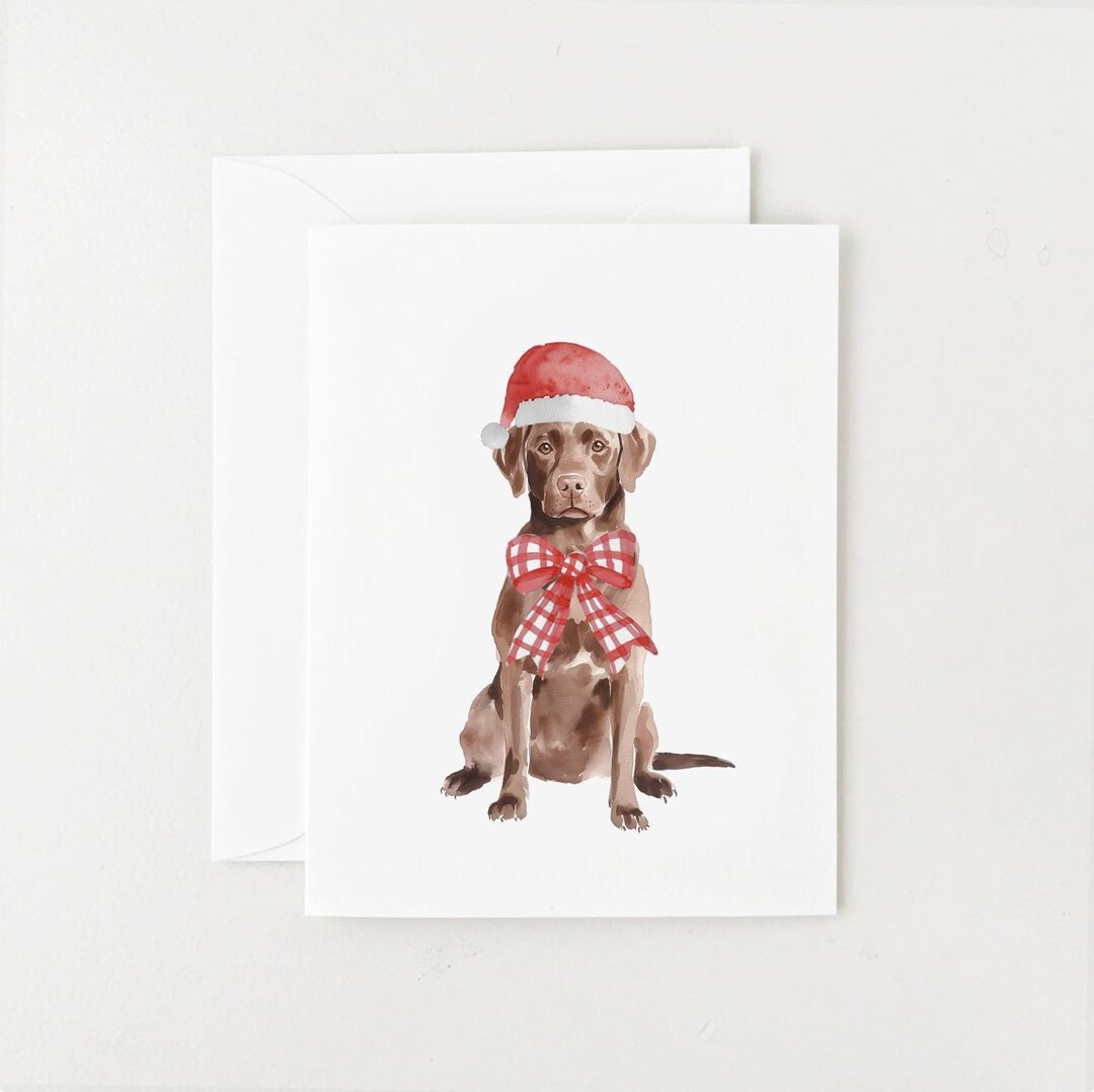Chocolate Lab Christmas Cards, Watercolor Labrador Retriever With Santa ...