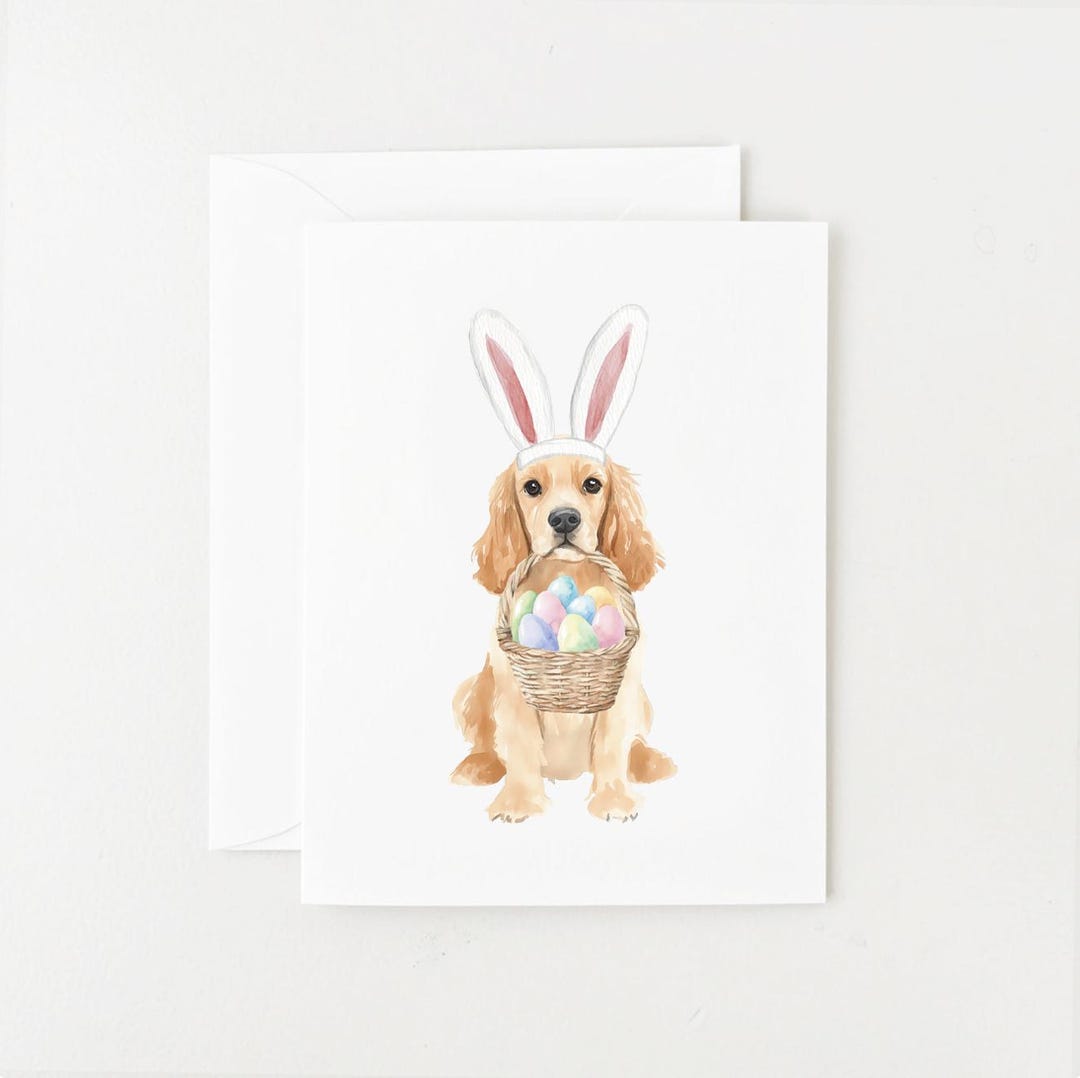Cocker Spaniel Easter Cards, Box Set of 8, Dog With Easter Egg Basket ...
