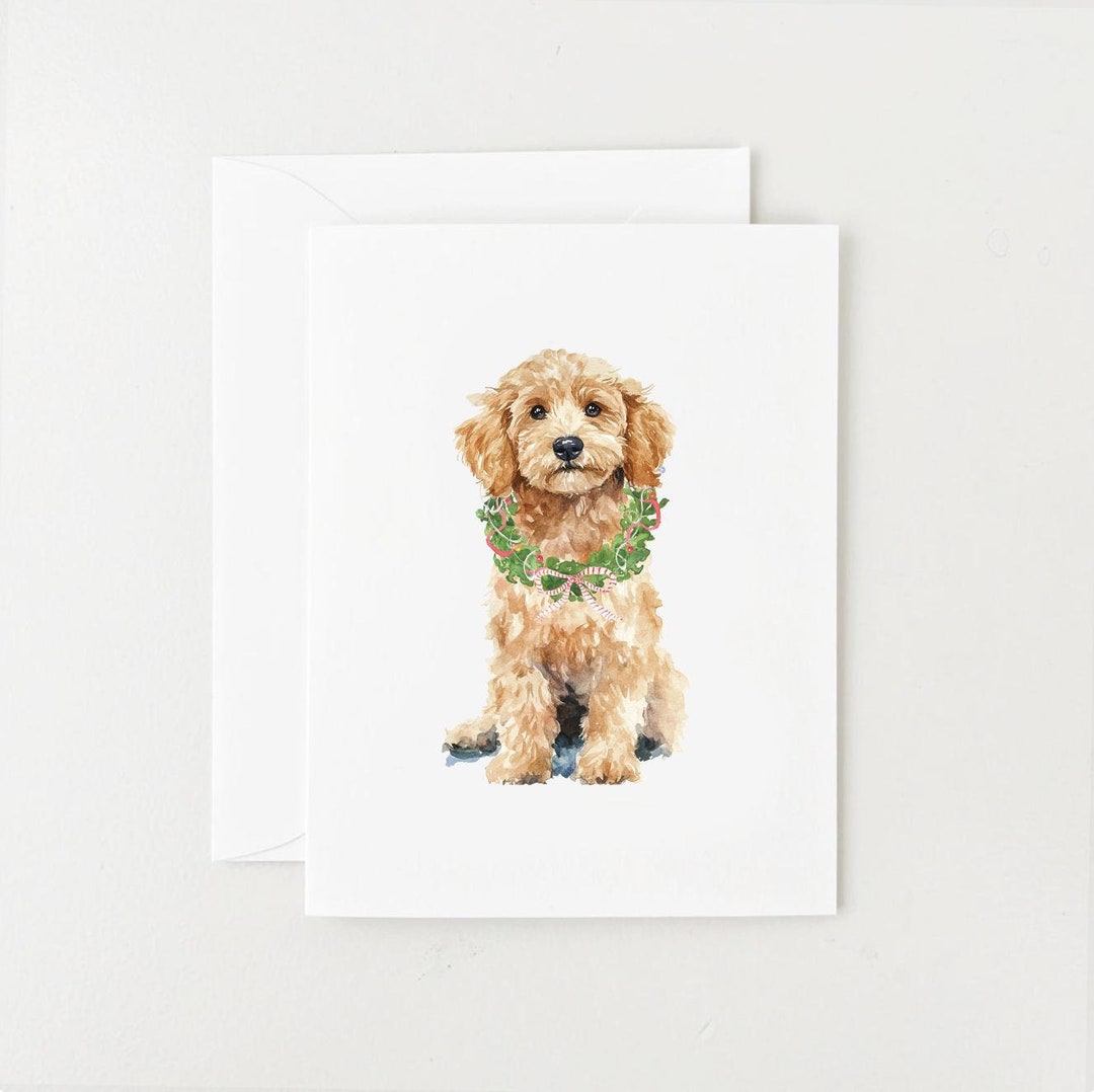 Goldendoodle Christmas Cards, Holiday Box Set of 8, Dog With Wreath - Etsy