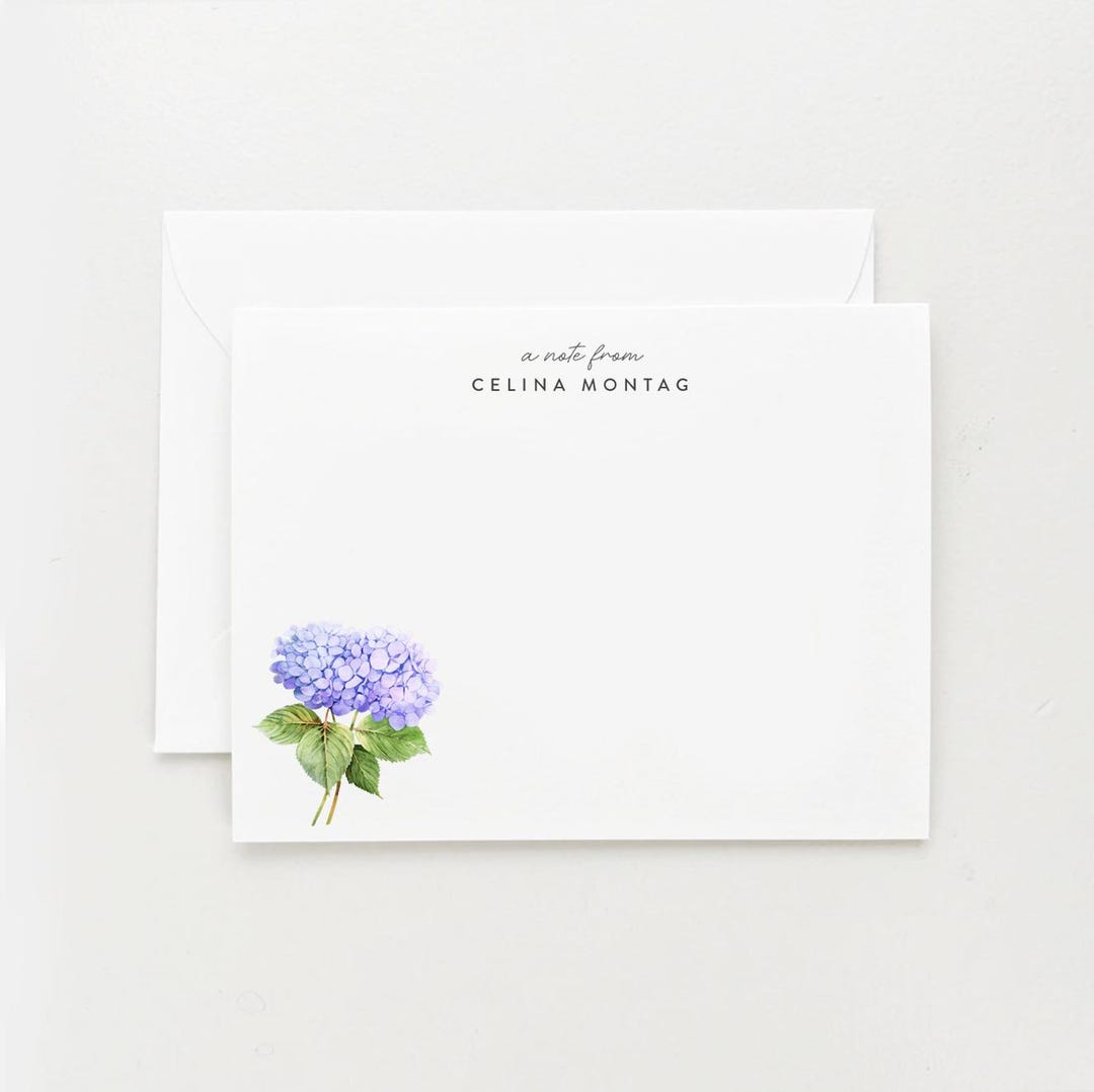 Blue Hydrangeas Personalized Stationery Set, Watercolor Hydrangeas ...