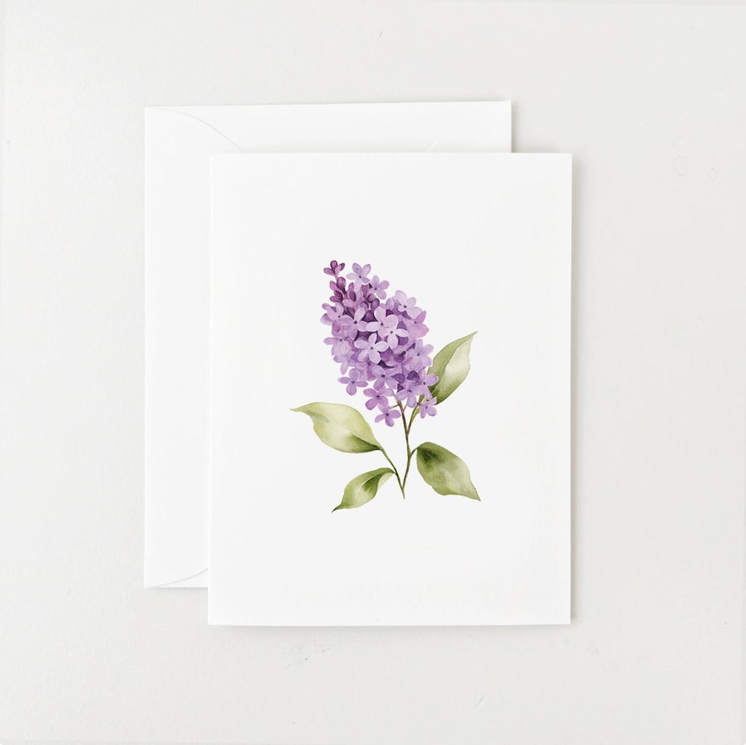 Lilac Flower Birthday Card, Blank Card Set, Thank You Cards, Watercolor ...