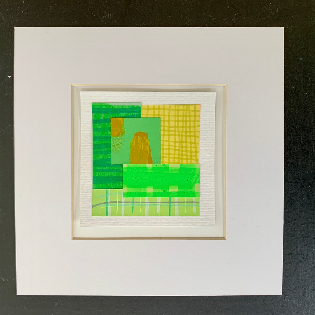 Original Art Mini Collage Hand Painted Papers 4” X 4” (in 8”x 8” Mat ...
