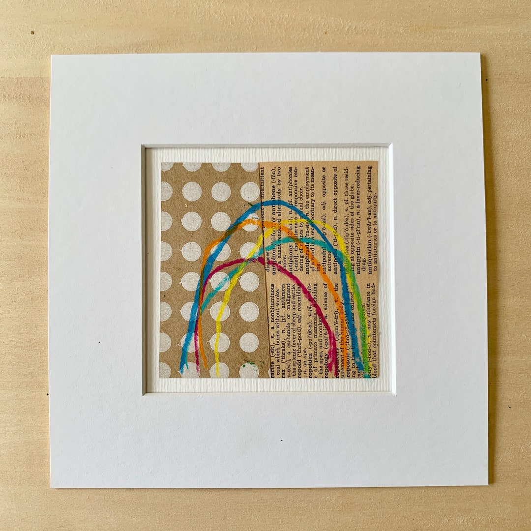 Original Art Mini Collage Hand Painted Papers 4” X 4” (in 8”x 8” Mat ...