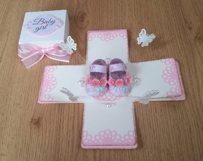 Baby Girl Exploding Box Card New Baby Card Congratulation - Etsy