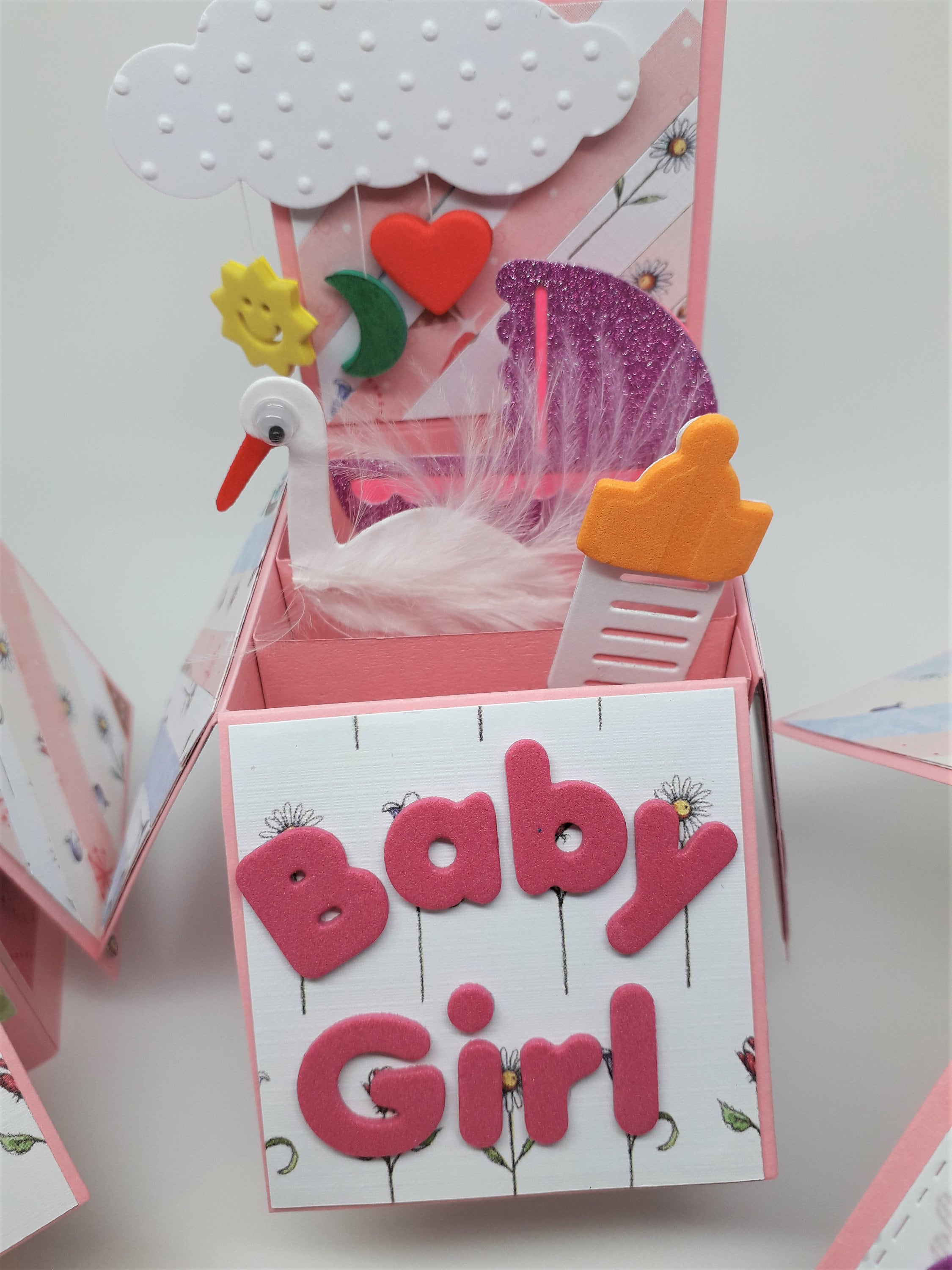 Baby Girl Pop-up Card New baby pop-up card A2 size 4 | Etsy