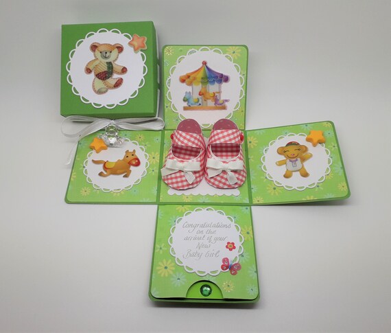 Baby Girl Exploding Box Card New Baby Card Congratulation | Etsy