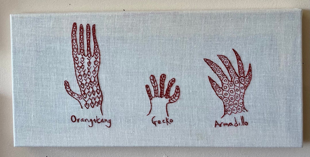 Red Hand Gang Hand Embroidered Textile Art . Hand Embroidered Using ...