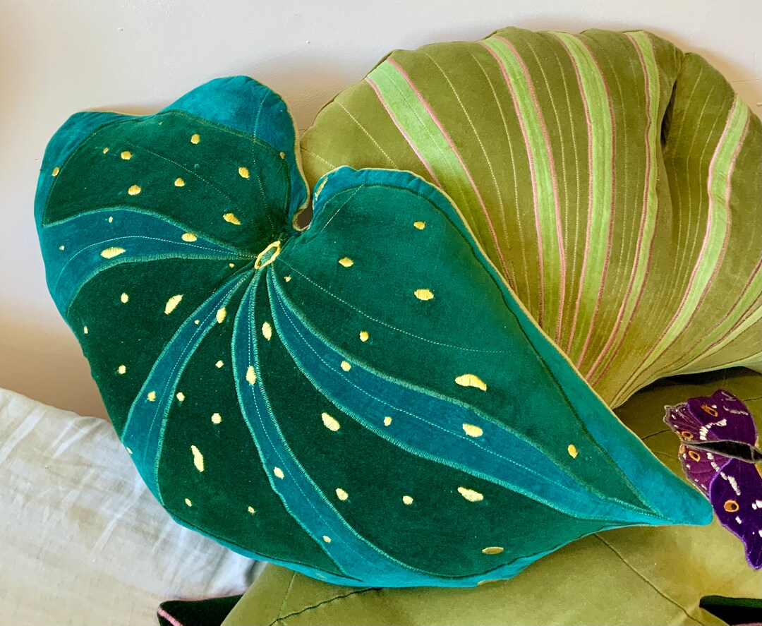 Begonia Leaf Decorative Pillow / Cushion , Handmade Using Vintage ...