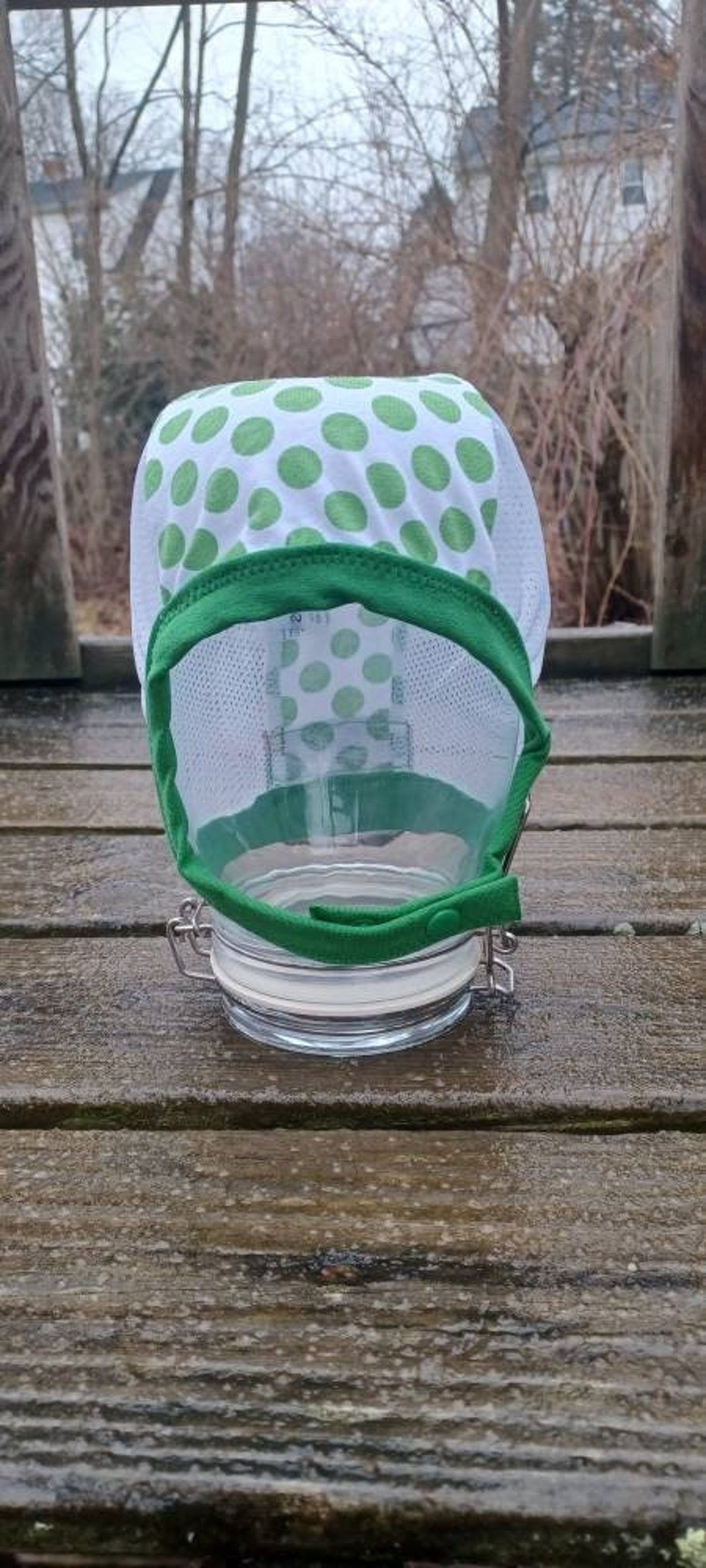 Limited! Ready to Ship Green Polka Dot Snap Hearing Aid Hat With White ...