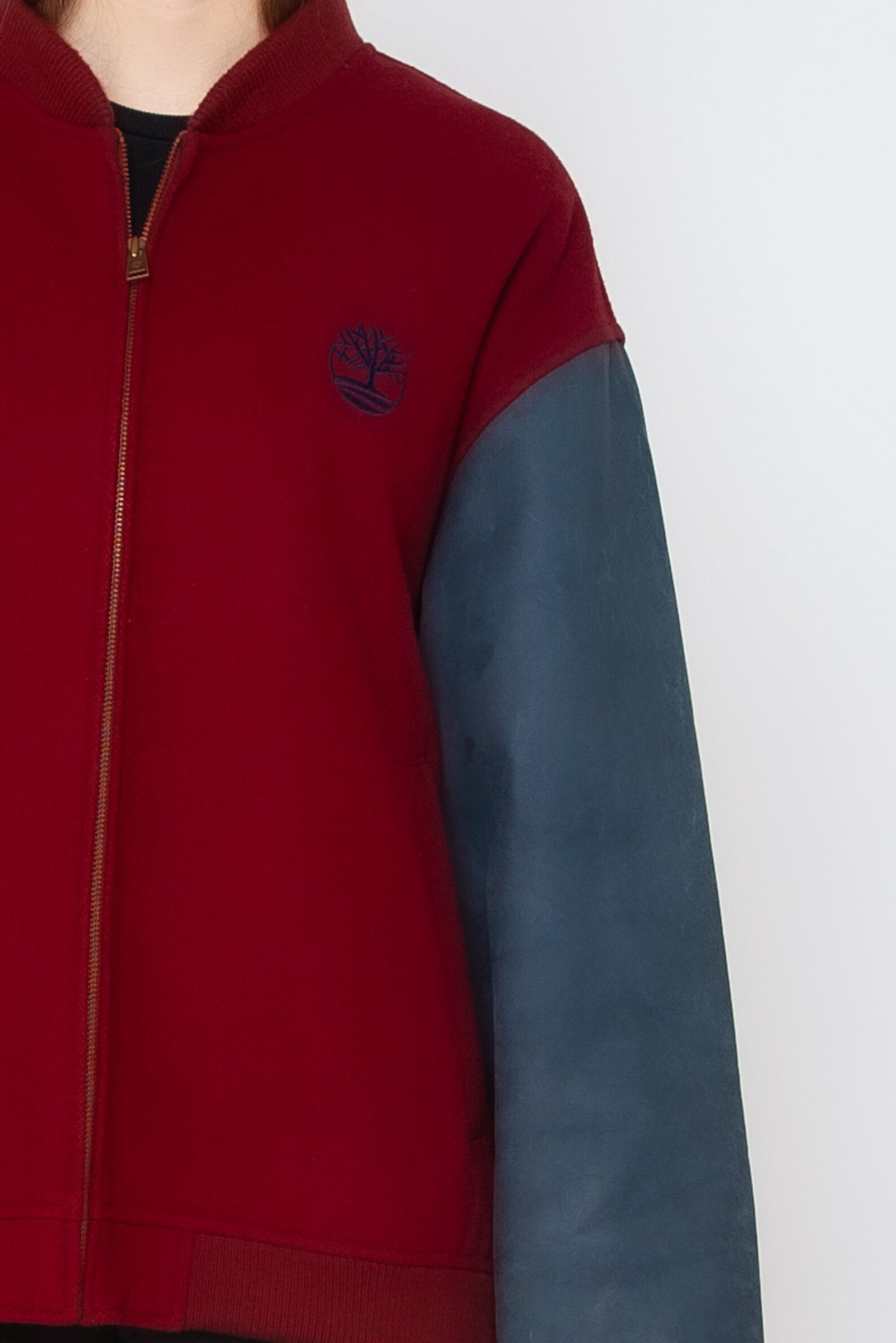 Red Leather Jacket 80s TIMBERLAND Wool Jacket Gray Bomber Jacket 90s ...