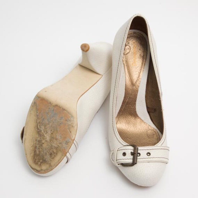 1990s White Platform Pumps Vintage 90s Buckle Pumps Leather Y2K High ...