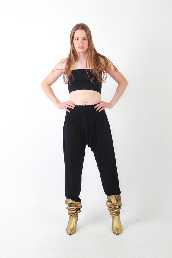 1980s Black Hammer Pants - Vintage 80s Harem Pants Bo… - Gem