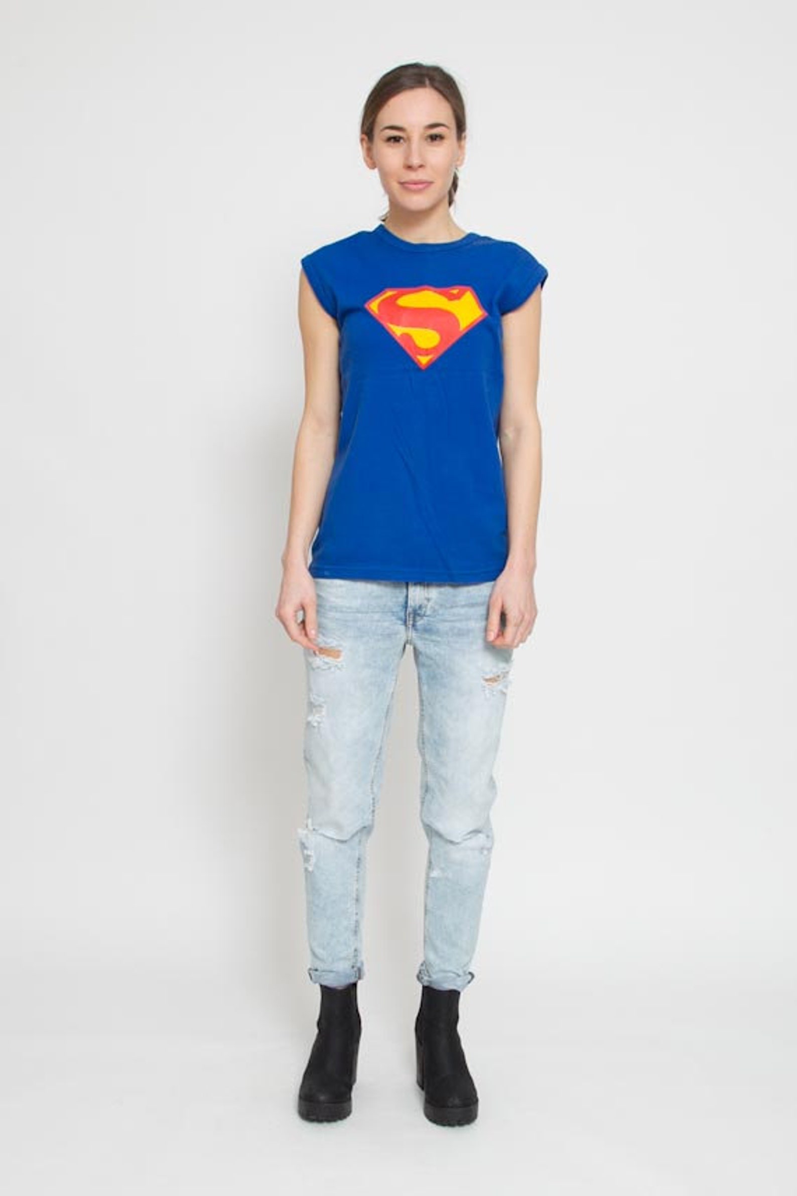 1980s Superman Tank Top Vintage 80s Blue Graphic Yellow Tee | Etsy