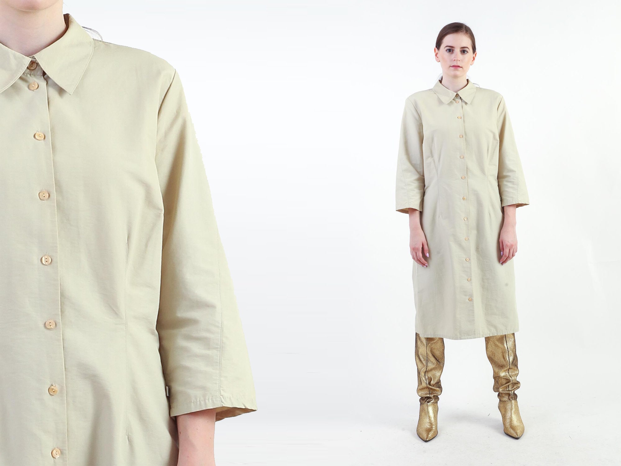 1980s Tan Shirtdress Vintage 80s Safari Shift Button up - Etsy
