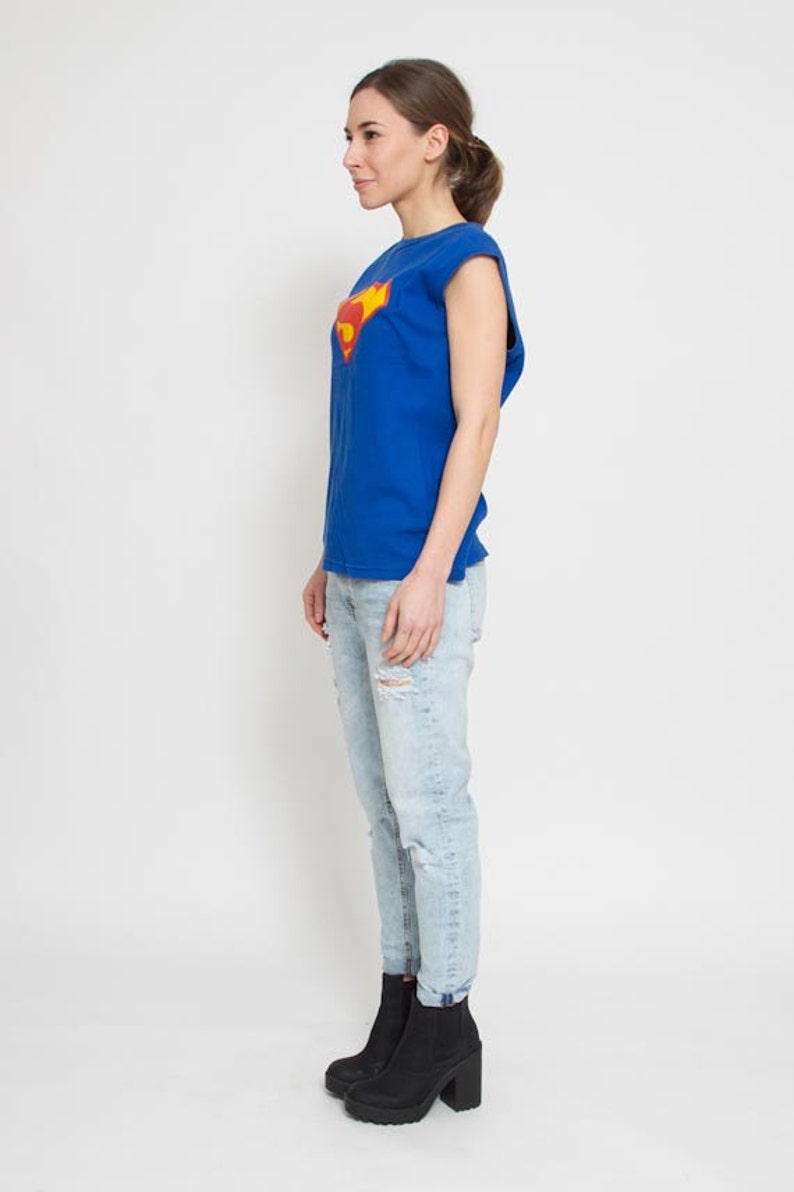 1980s Superman Tank Top Vintage 80s Blue Graphic Yellow Tee Sleeveless ...