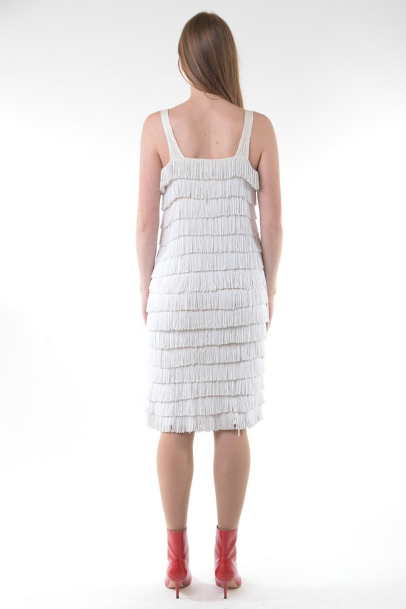 White Flapper FRINGE Dress Vintage 20s Cocktail 60s S… - Gem