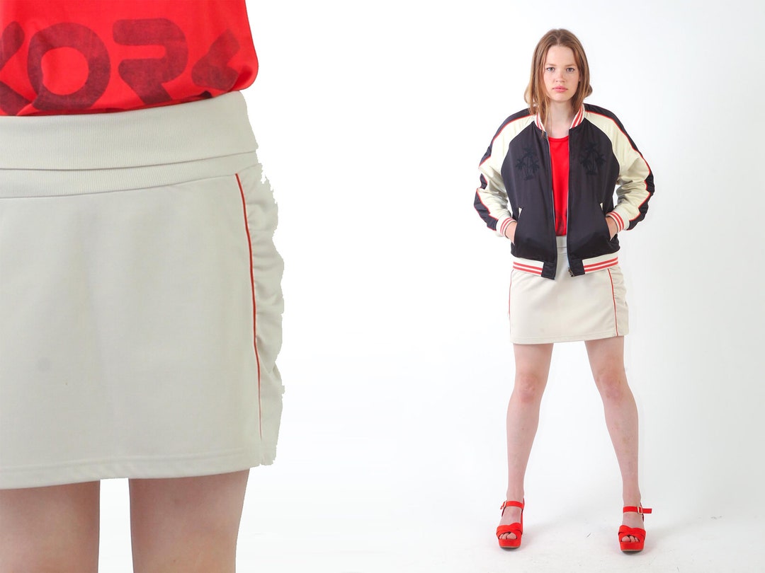 90s Tan Striped Wrapped Mini Skirt Vintage 1990s Red Sports Low Waist ...