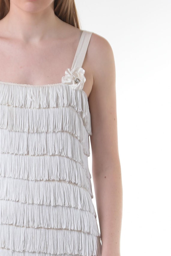 1960s White Flapper FRINGE Dress - Vintage 20s Cockta… - Gem