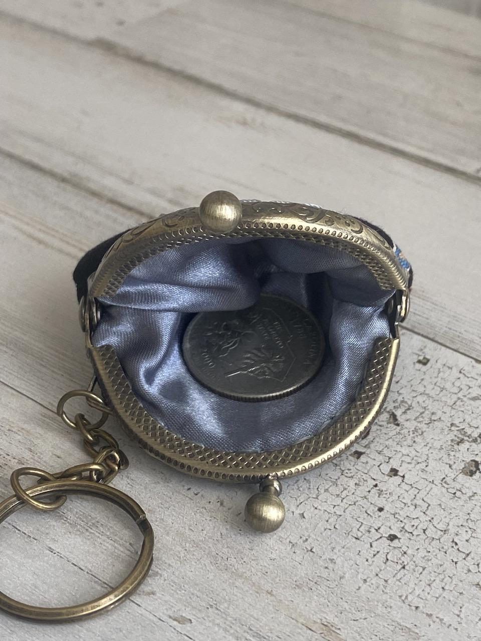 Blue Embroidery Mini Coin Purse With Key Chain - Etsy