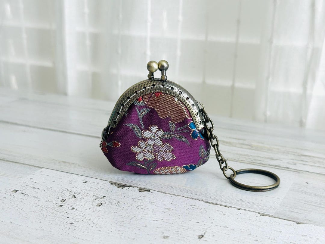 Purple Embroidery Mini Coin Purse With Key Chain - Etsy