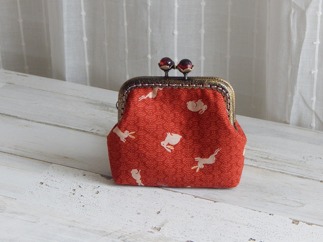Rabbit Bunny on Red Coin Purse Wallet With Flower Kiss Lock - Etsy