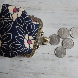 Dark Blue Floral Design Coin Purse Wallet With Kiss Clasp - Etsy