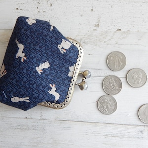 Rabbit Bunny on Blue Coin Purse Wallet With Flower Head Kiss Lock - Etsy