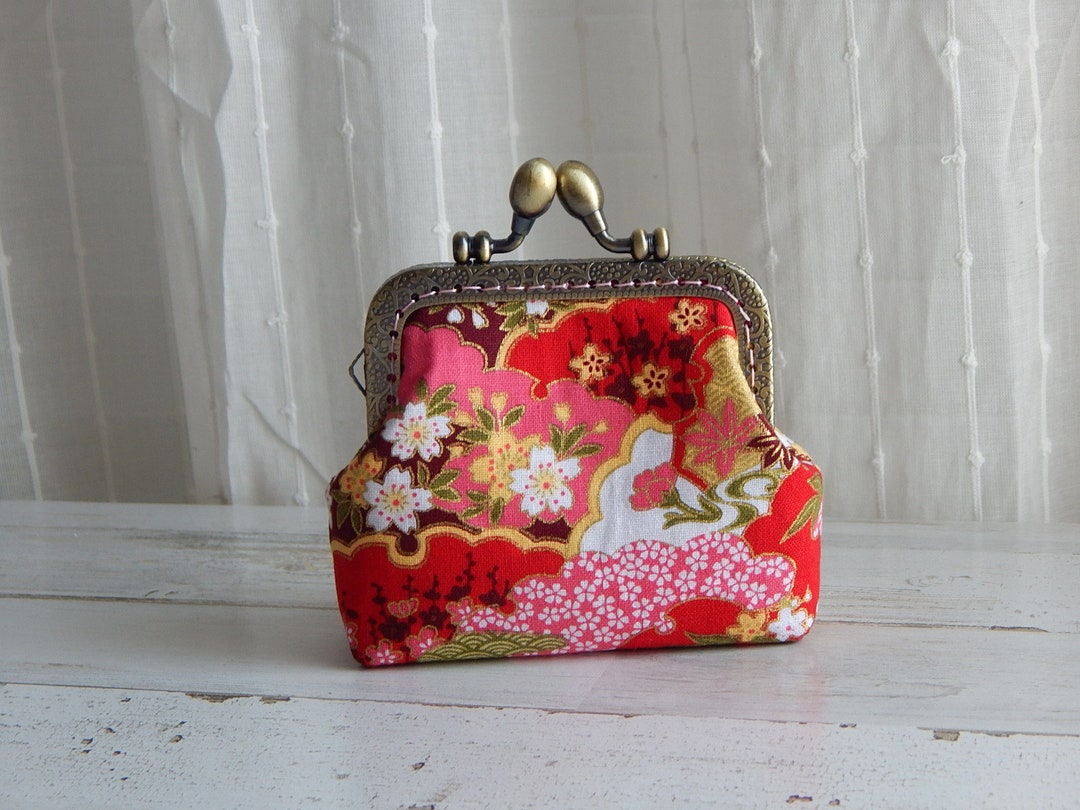 Japanese Style Floral Design Square Coin Purse Wallet With Kiss Clasp ...