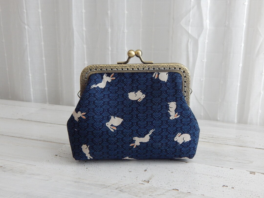 Bunny Rabbit on Blue Wallet Card Holder Coin Purse With Kiss Clasp - Etsy