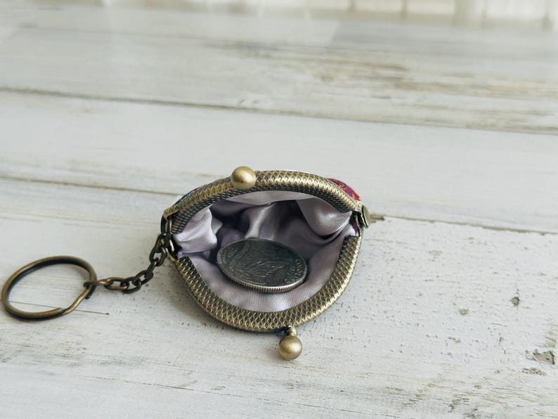 Purple Embroidery Mini Coin Purse With Key Chain - Etsy