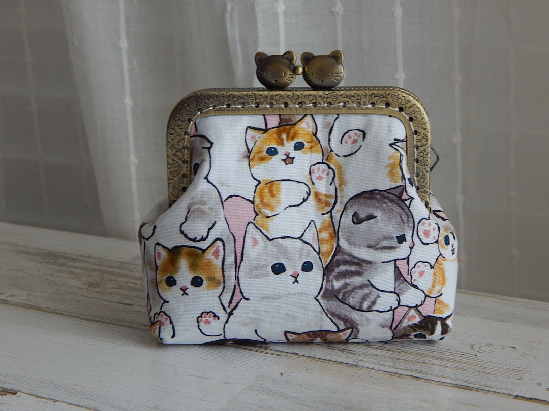 Cute Cats Cotton Square Coin Purse Wallet With Cat Face Kiss Clasp - Etsy