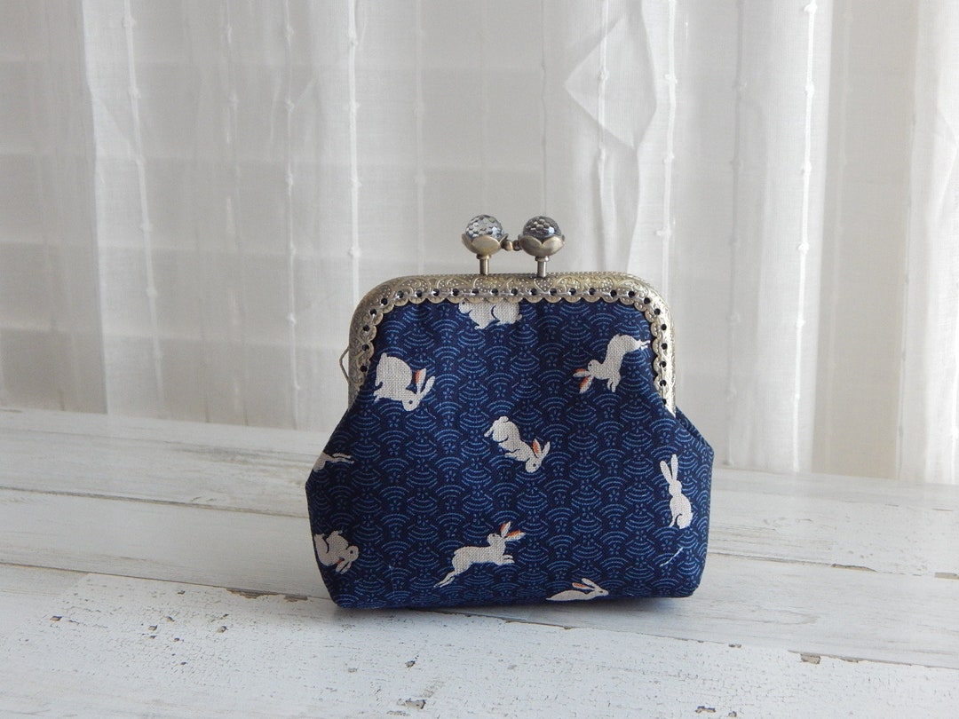 Rabbit Bunny on Blue Coin Purse Wallet With Flower Head Kiss Lock - Etsy