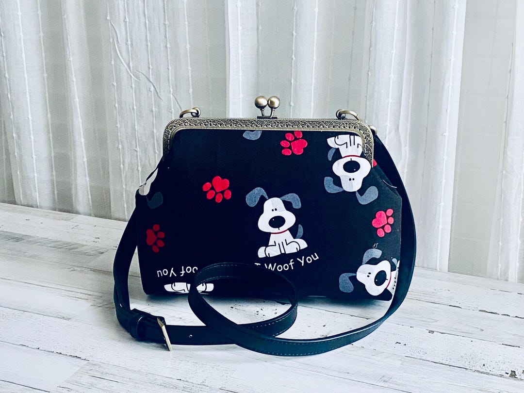 Cute Dog I Woof You Design Medium Crossbody Bag With Adjustable Leather ...