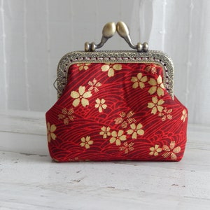 Red Japanese Floral Design Coin Purse Wallet With Kiss Clasp - Etsy
