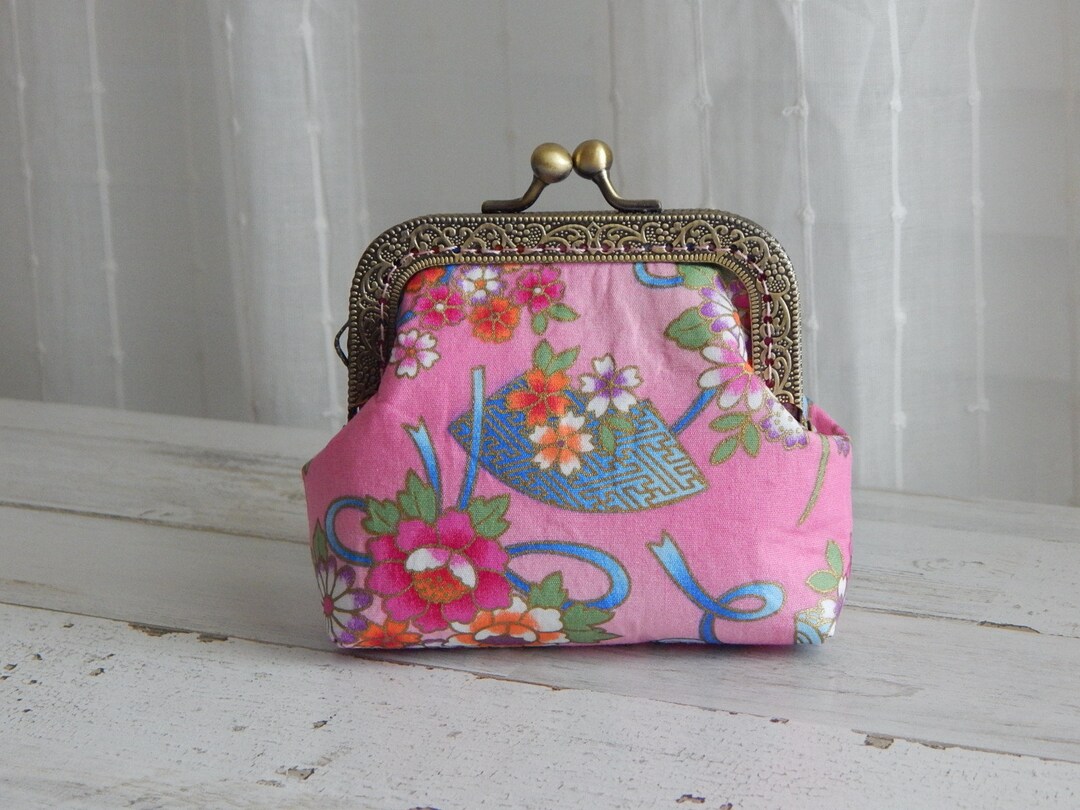 Pink Floral Design Square Coin Purse Wallet With Kiss Clasp - Etsy
