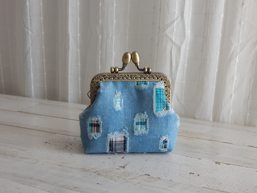 Light Blue Denim Jean Coin Purse Wallet With Kiss Clasp - Etsy