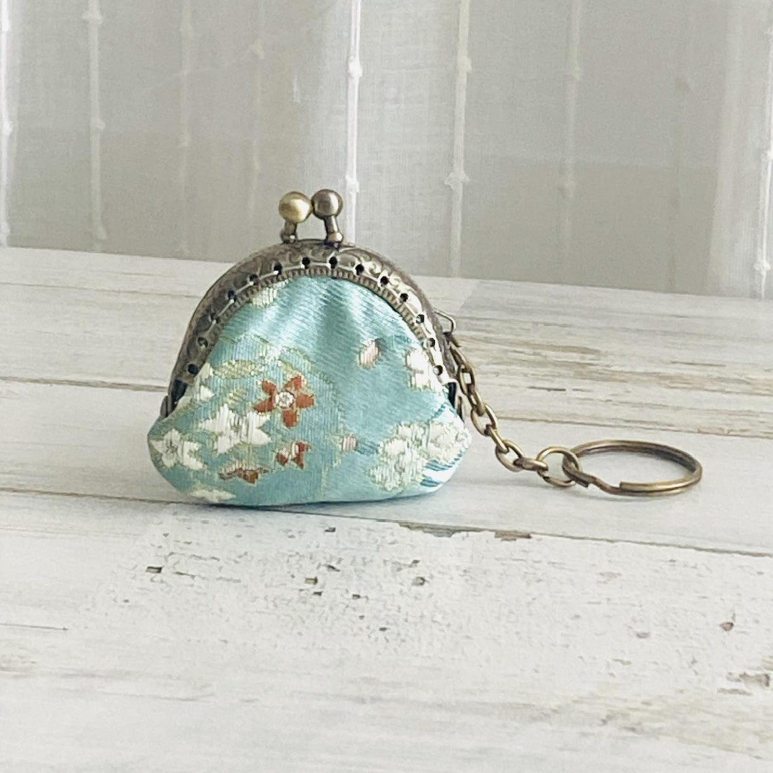 Blue Embroidery Mini Coin Purse With Key Chain - Etsy